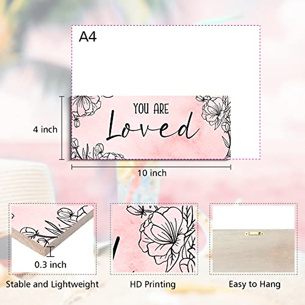 Creoate Pink Wall Decor for Girls 3 Pieces Inspirational Quotes Wall Art Thick Wooden Wall Hanging Bedroom Decor - You Are Loved Signs Wall Decor, Cute Girls Bedroom Decor, 4x10x0.3 Inch