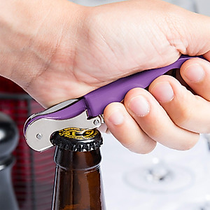 Pulltap's Double-Hinged Waiters Corkscrew, Wine Opener and Foil Cutter, Beer Bottle Opener, Purple