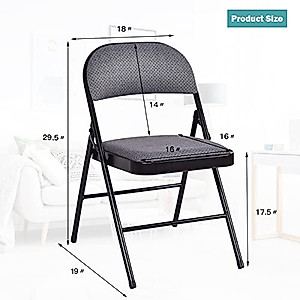 Giantex 4-Pack Folding Chairs with Metal Frame and Fabric Upholstered Padded Seat, Foldable Home Office Party Chair Set (Grey)