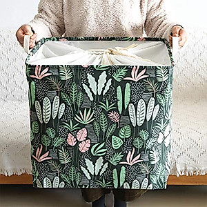 DOITOOL Laundry Baskets, 1pc Cotton and Linen Dirty Laundry Basket Fabric Folding Storage Basket Laundry Basket Household Cloth Basket (100L Green Grass)