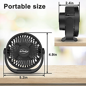 efluky USB Small Desk Fan, 3 Speeds USB Rechargeable Fan Built-in Battery, 360° Adjustment Portable Mini Fan Suitable for Home, Office and Travel, Black