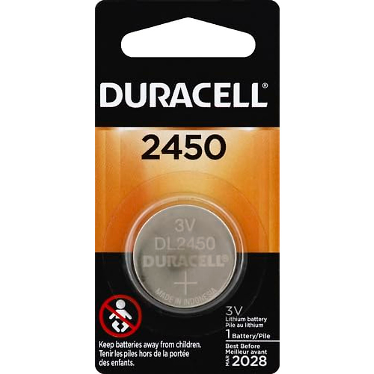 Duracell 2450 3V Lithium Battery, 1 Count Pack, Lithium Coin Battery for Medical and Fitness Devices, Watches, and more, CR Lithium 3 Volt Cell