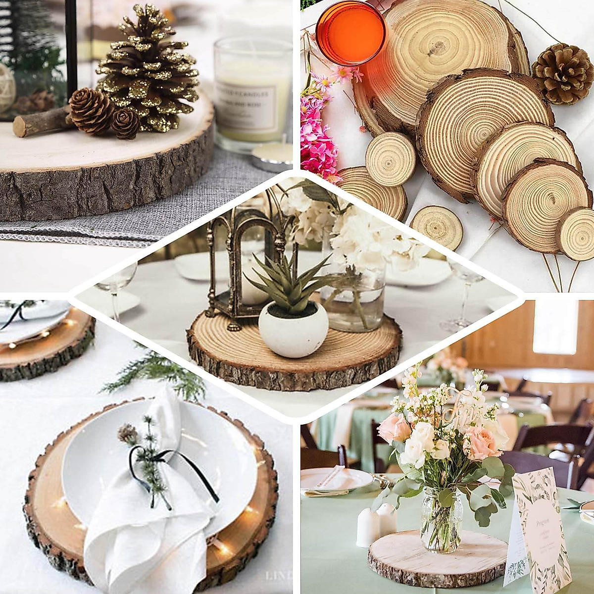 Efavormart 15"~18" | Rustic Natural Wood Slices Round Poplar Wooden Slab Table Centerpiece