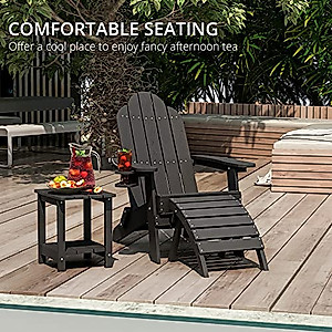 LUE BONA Folding Adirondack Chair Set of 4, Black Poly Fire Pit Adirondack Chair Weather Resistant, Modern Plastic Adirondack Patio Chairs with Cup Holder, 320LBS, Outdoor Chairs for Pool Porch Beach