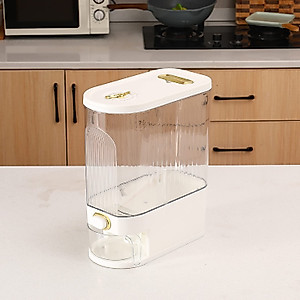 Sooyee Clear Rice Dispenser, Large Cereal Dispenser with Lid Time Scale, Measuring Cylinder Moisture Proof Airtight Food Dispenser Bucket for Rice, Corn,Coffee Bean,Grain,Soybean & Oatmeal