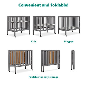 Dream On Me Jett Non-Full Size Folding Convertible Crib, Lightweight Portable Crib, Three Adjustable Mattress Height Settings, Easy to Fold Travel Crib, 1.5” Mattress Pad Included