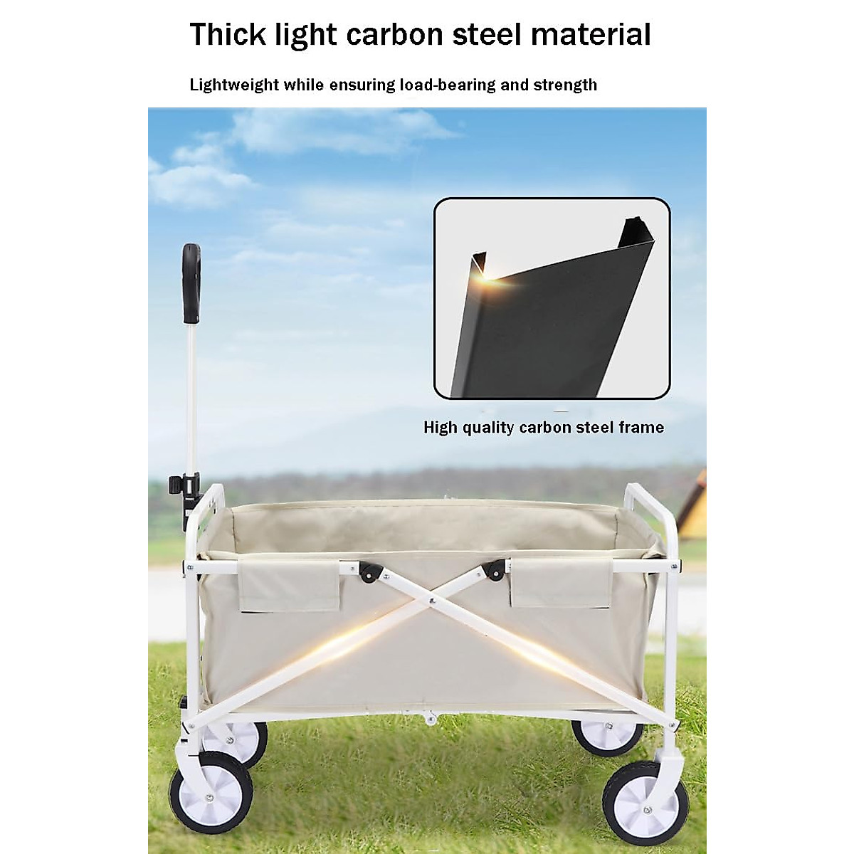 Folding Wagon Garden Cart,Camping Trolley Cart with Wheels Garden Beach Wagon Foldable Pull along Trolley for Beach,Camping,Weeding and Outdoor,White