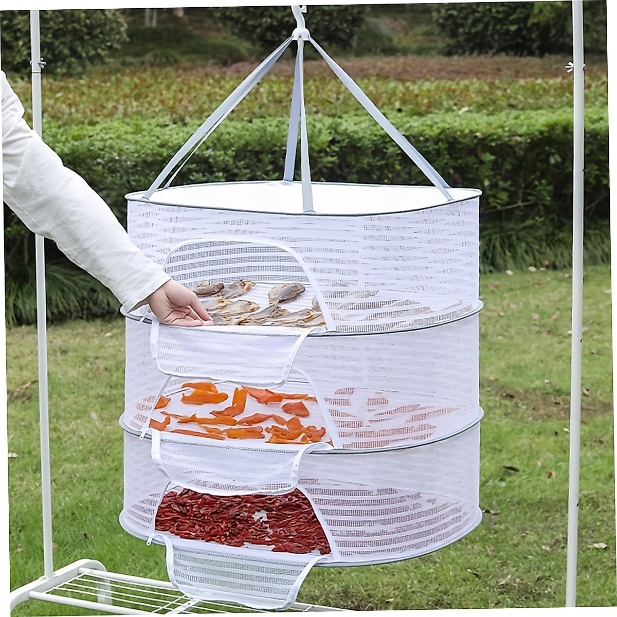 bbJJbbY Herb Drying Rack Net 3 Layers Mesh Hanging Clothes Drying Racks with Zip Windproof Hook 37x23.62x15.75 in Breathable Drying Rack for Vegetables, Fish Home Supplies