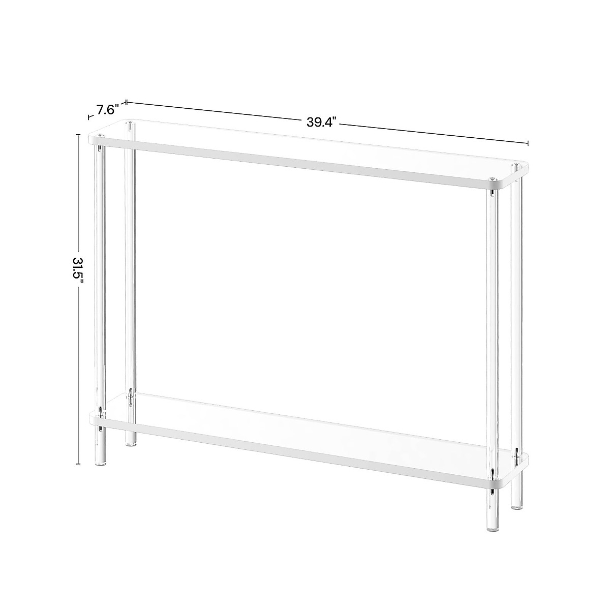 CRTERICX Acrylic Narrow Console Table for Entryway, 7.6" D x 39.4" W x 31.5" H, Cylindrical Legs, Skinny Entry Table for Sofa, Foyer, Hallway, Living Room, Modern, 2-Tier, Clear