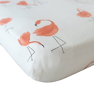 Baby Fitted Crib Sheets Set Muslin, Mini Portable Crib Sheet for Standard Crib and Toddler Mattresses by Vlokup, Flamingo
