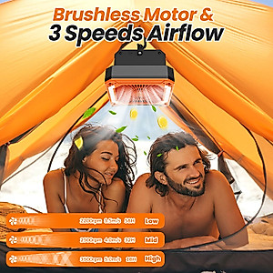 20000mAh Rechargeable Solar Powered Portable Fan with Led Lantern, 3 Speeds Cordless Battery Operated Camping Fan with PowerBank,Timer, Hangble & Quiet Desk Fan for Tent Hurricane Worksite (Orange)