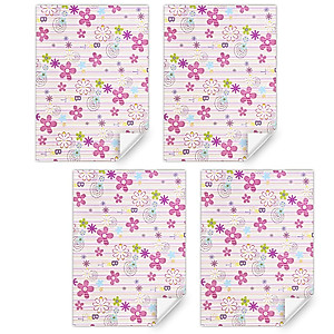 Little Flowers Floral Pink Wrapping Paper, Colorful Dasiy Flowers Print On The Striped Gift Wrap 4 Sheets For Kids Girls Boys Princess Wrapping Paper - Birthday Baby Shower Wedding Mother's Day and
