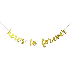 Wedding Engagement Banner - Here's To Forever, Gold Glittery Bridal Shower Party Decors, Bride to Be Photo Prop Sign