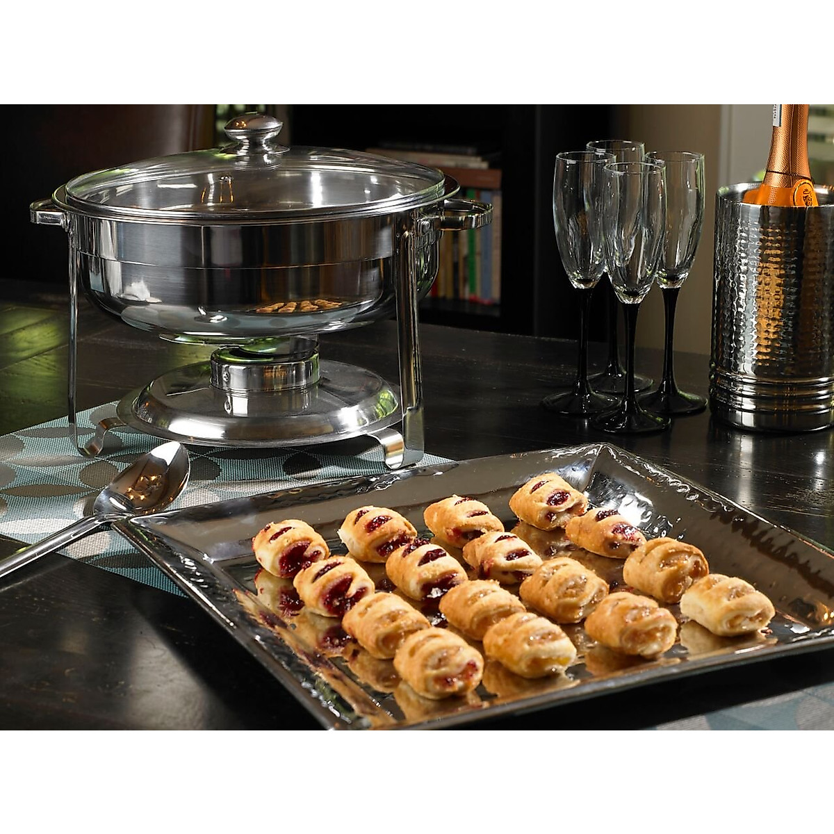 Artisan Hammered Stainless Steel 16-Inch Square Serving Tray, Large