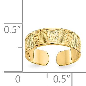 IceCarats 14K Yellow Gold Flower Butterfly Wings Adjustable Toe Ring Open Midi Band Summer Beach Jewelry