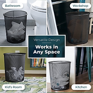 Greenco Wastebasket for Home or Office, 2-Pack, 6 Gallon Black Mesh Square Trash Cans, Lightweight, Sturdy for Under Desk, Kitchen, Bedroom, Den, Dorm Room, or Recycling Can