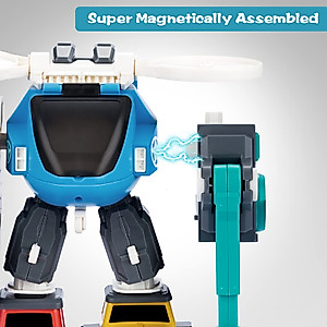 Karjoefar Toys for 3+ Year Old Boys- 4 in 1 Take Apart Robot Toys, Magnetic Assemble Transform Robot, STEM Building Toddler Car Transform Toys for Kids, Birthday Gifts 3-7