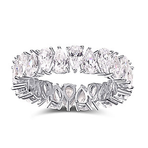AVECON Eternity Rings Band for Women 925 Sterling Silver Stacking Rings Pear Cut White Cubic Zirconia Wedding Ring Size 6