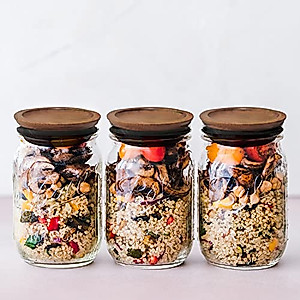 6 Pack Mason Jar Lids wide Mouth，Acacia Wood Ball Regular Mouth Lids，Reusable Mason Jar Lids With Food Grade Material Silicone Sealing Rings,Jar Wooden Storage Lids, regular, Brown…（86mm）