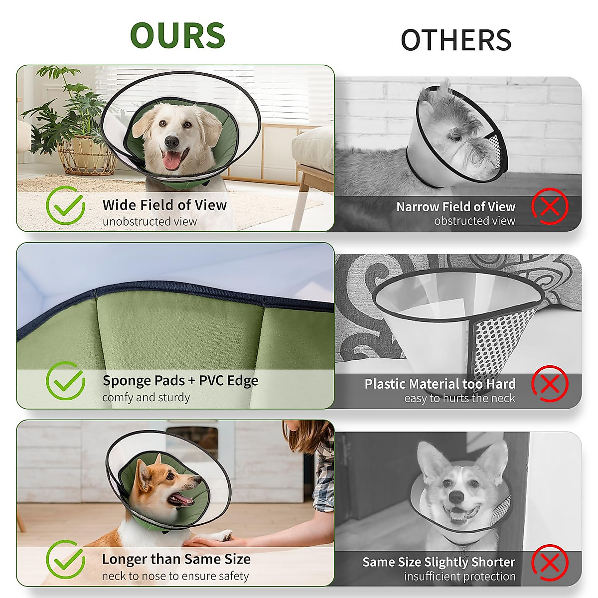 Soft Dog Cone Collar for Large Medium Dogs, Dog Cones for Dogs After Surgery, Adjustable Dog Recovery Collar, Lightweight E-Collars for Dogs, Elizabethan Collar (XL)