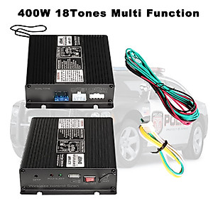 Monrand 400W Police Siren Emergency System, 12V 18 Tones 400W Amplifier PA Speaker System ,130db Two Ultra Slim 400 Watt Lound Siren Speaker with Remote Control Fit for Police Car ATV Truck Engineer