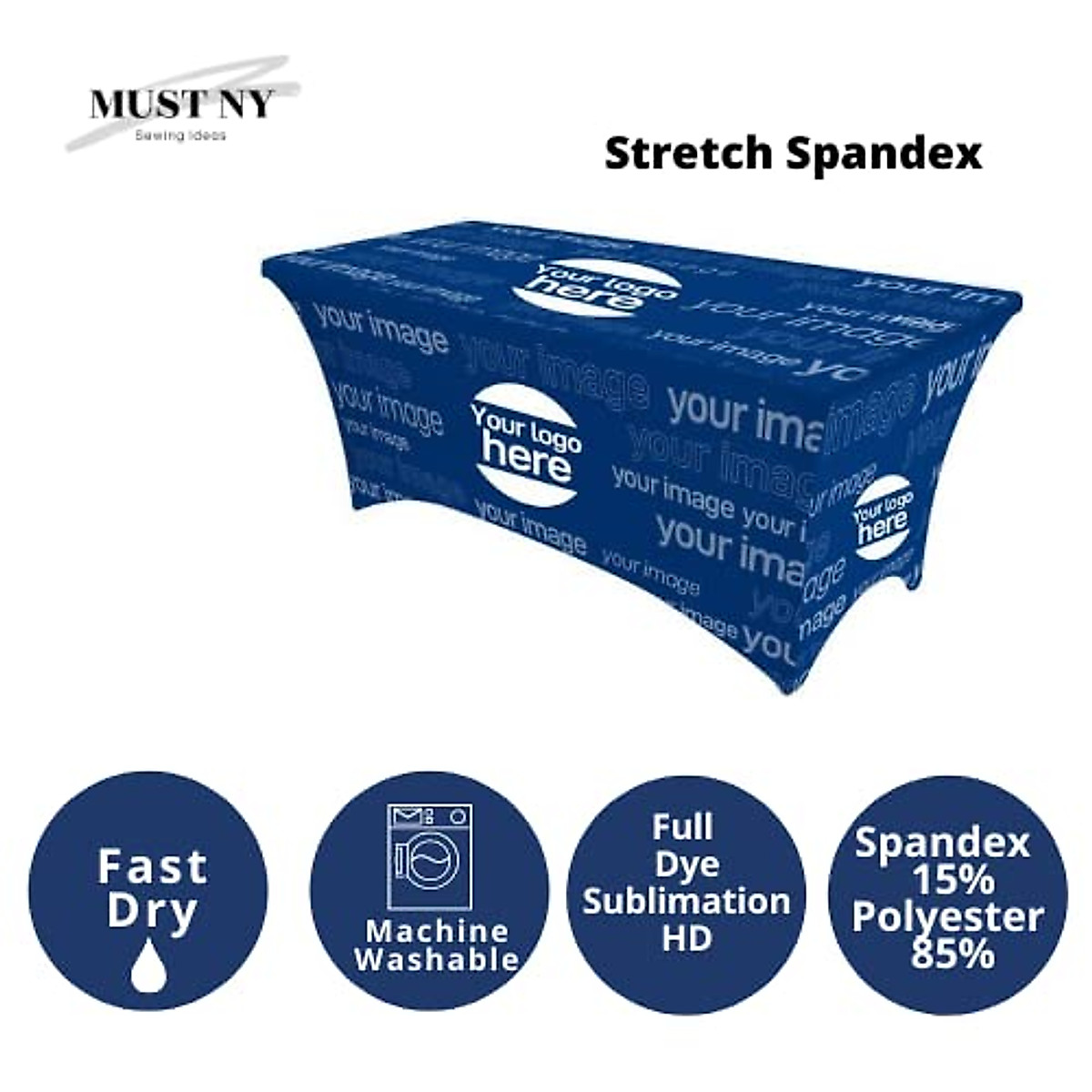 Customized Tablecloth 4FT 6 FT 8 FT Table Runner Personalized Tablecloth for Tradeshow Events Birthday Wedding Anniversary Tradeshow Mantel Personalizado (Rectangular Spandex 6 FT)