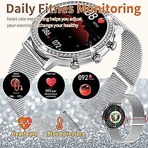 Smart Watch for Women(Call Receive/Dial),Smartwatch for Android iOS Phones,Activity Tracker for Heart Rate/Blood Oxygen/ Sleep Monitor, Bling Diamond Digital Watches with 3 Buttons,AI Voice Control