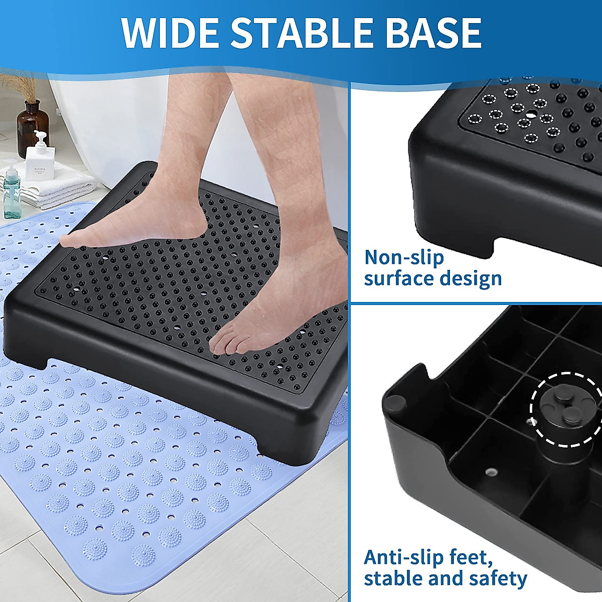 Stepping Stool for Adults & Seniors, Heavy Duty Portable One Step Stool Anti Slip Mobility Daily Aids Indoor/Outdoor Wide Safety Platform for Stairs/Kitchen/Bed/SUV Cars, Black