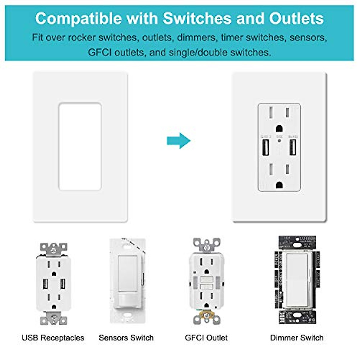 MLLIZH 10 Pack 1-Gang Screwless Wall Plate, Decora Outlet Cover Plates, 4.57” H x 2.76” L, for Light Switch, Dimmer, GFCI, USB Outlet