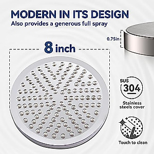 Auterfar Shower Head High Pressure | 8" Large Rain Shower Head | Luxury Shower Experience | Chrome Plated Finish and Adjustable Angles | 126 Anti-Clogging Silicone Nozzles Fixed Showerhead