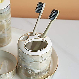 TFIIEXFL Ceramics Bathroom Accessories Set, 4 Piece Bath Ensemble, Bath Set Collection Pattern Soap Dispenser Pump, Toothbrush Holder, Tumbler, Soap Dish