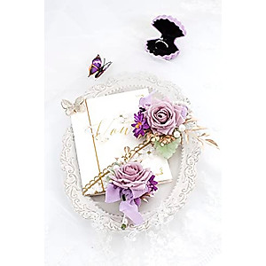 Ansofi Purple Corsage and Boutonniere Set, Prom Artificial Flower Wrist Corsage Bracelets, Homecoming Corsage Wristlet, Boutonniere for Men Wedding Flowers Accessories Prom Suit Decorations