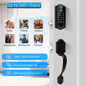 HARFO Fingerprint Door Lock, Keyless Entry Door Lock with Handles, Smart Door Lock, Front Door Lock Handle Sets, Electronic Keypad Deadbolt (Black)