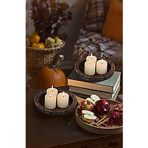 Vixdonos Rustic Wooden Tray Farmhouse Decorative Plate Round Pillar Candle Holder Tray for Table Centerpiece