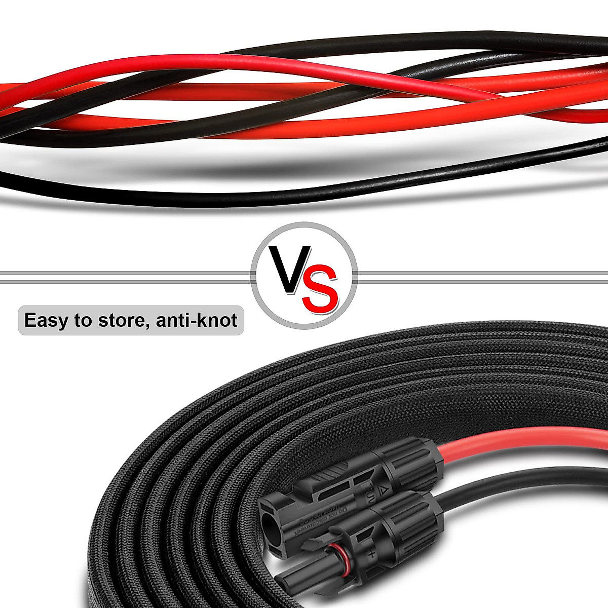 Shirbly Solar Panel Extension Cable - 15FT 10AWG(6mm²) Solar Panel Wire Twin with Female and Male Connector, Tinned Copper Wire for Home Boat RV Solar Panel Outdoor (10AWG 15FT)