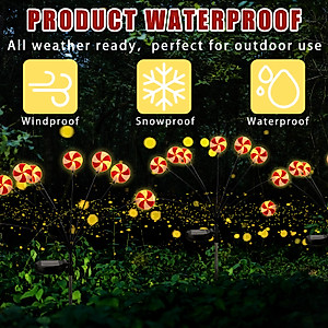 VIHOSE 4 Pack Christmas Solar Outdoor Lights Waterproof Swaying Light LED Firefly Solar Pathway Lights Solar Lights Outdoor with Stake for Garden Yard Patio Xmas Halloween Decorations (Candy Cane)