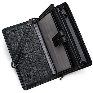 Bveyzi Women's Big Fat Rfid Leather Wristlet Wallet Organizer Large Phone Checkbook Holder with Zipper Pocket (Dark Green)