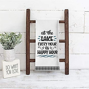 Seliem Live Love Lake House Kitchen Dish Towel Set of 2, Black White Buffalo Plaid Check Anchor Paddle Tea Bar Hand Drying Cloth, Spring Summer Farmhouse Happy Hour Decor Sign Home Decorations 18 x 28