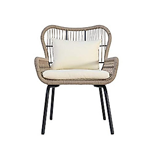 Christopher Knight Home Karen Outdoor Club Chairs, Steel and Rope, Water-Resistant Cushions, Boho, Brown and Beige (Set of 2)