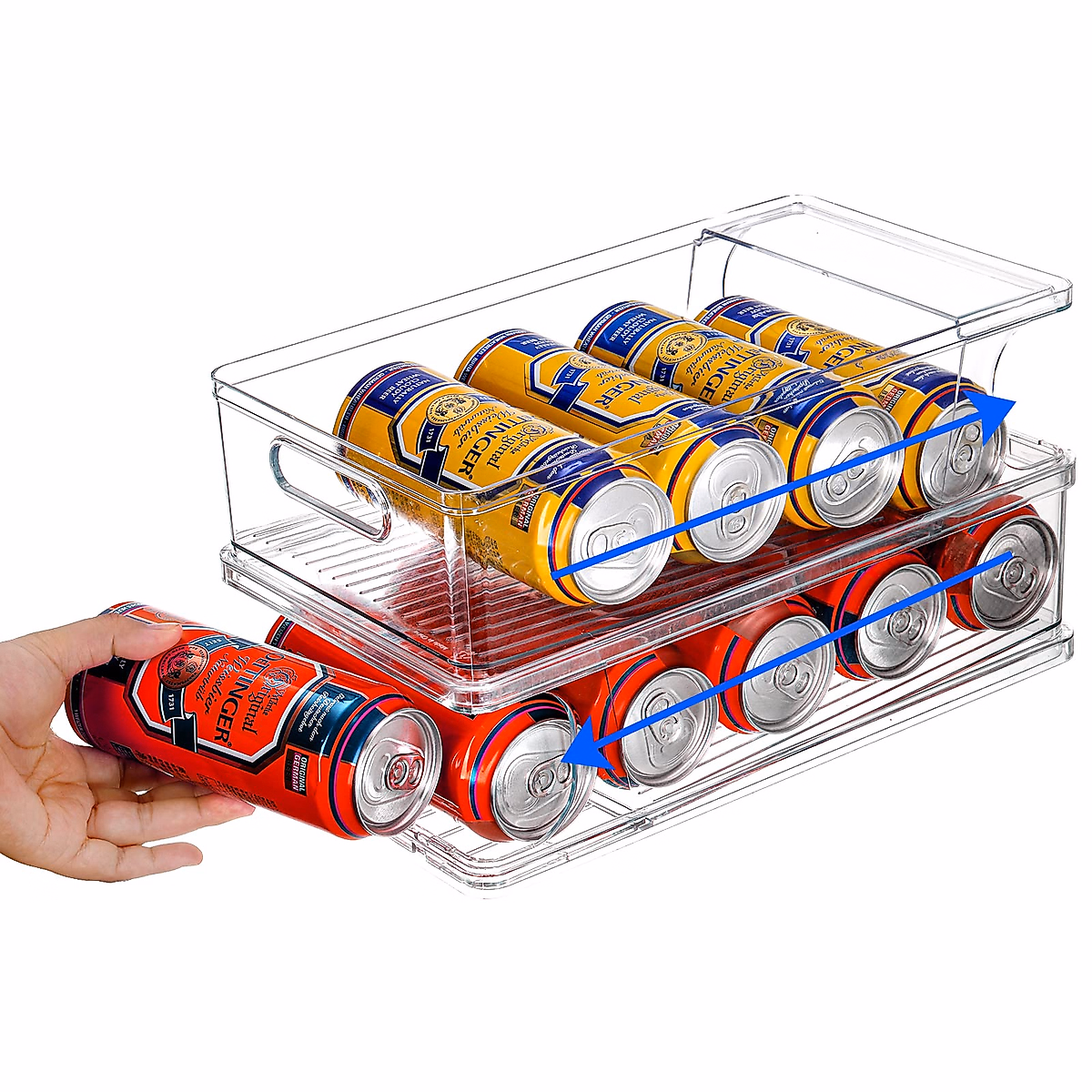 Jucoan 2 Pack Skinny Can Organizer for Refrigerator, Stackable 2-Layer Automatic Rolling Skinny Tall Cans Dispenser Soda Can Holder Storage Bin for Fridge, Kitchen Pantry, Countertops, Cabinets