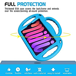 AVAWO Kids Case for iPad Mini 6 2021 8.3 Inch, iPad Mini 6th Generation Case - with Shoulder Strap, Shockproof Lightweight Handle Kickstand Kids Case for iPad Mini 6th Generation 8.3 Inch 2021, Blue