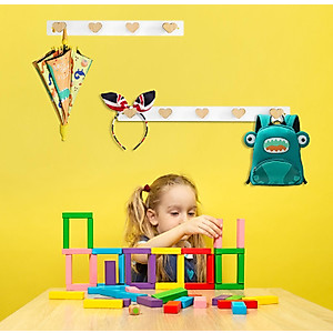 Yisiziyo Wall Mounted Kids Coat Rack with Hooks Coat Hook, Wall Mounted Backpack Hanger, Towel Rack with 4 Cute Hooks, No Drilling Needed(heart-1pc)