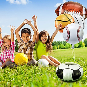 10 Pieces Sports Themed Foil Balloons Basketball, Baseball, Football, Volleyball and Soccer Foil Balloon Birthday Party Sports Balloon for Baby Shower Sports Themed Party Decoration Supplies