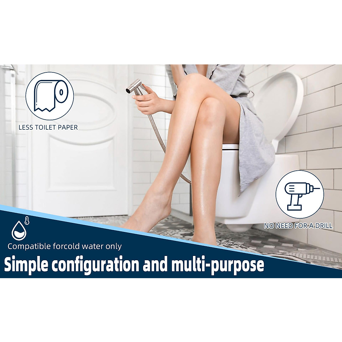 Handheld Bidet Sprayer for Toilet Portable Pet Shower Toilet Water Sprayer Seat Bidet Attachment Bathroom Stainless Steel Spray for Personal Hygiene (Hook)