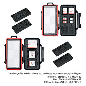 PROfezzion 48 Slots Universal Weatherproof Memory Card Carrying Case Anti-Shock Storage Holder for SD Micro SD CF Cfast XQD Nano Sim Huawei Nano Memory MSD TF CompactFlash Cfexpress SDXC SDHC Cards