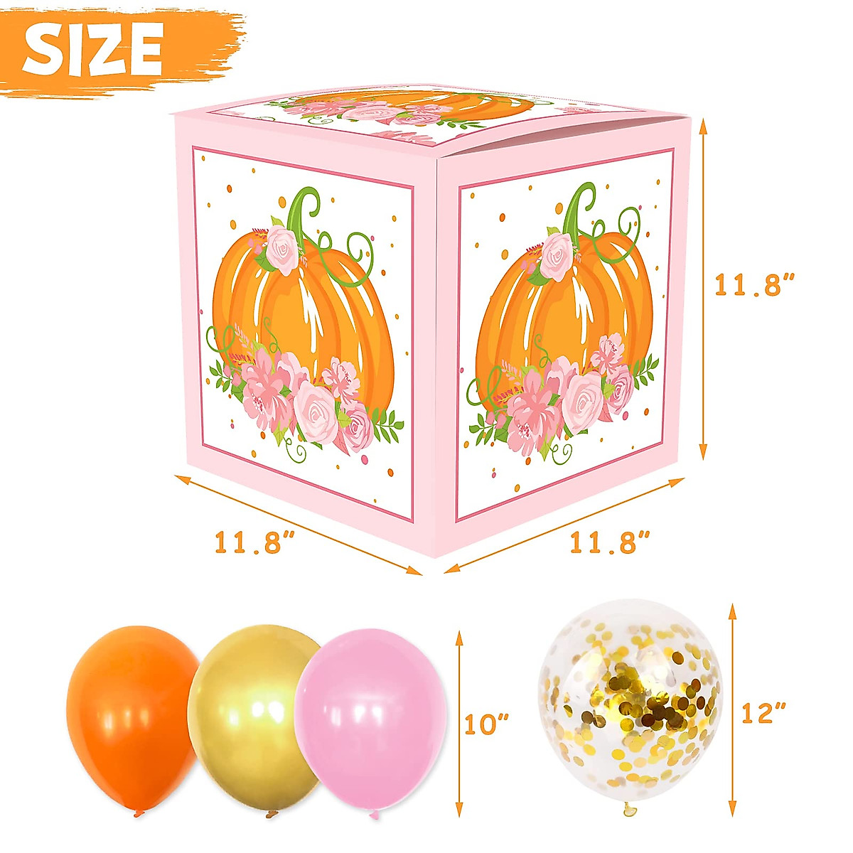 Fall Pumpkin First Birthday Balloon Boxes One Box Blocks Decorations Thanksgiving Birthday Cake Smash Party Photo Props Backdrop (Pink)