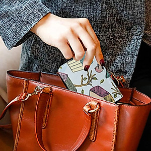 Colorful Birds and Starling Houses Tree Branches Blue SkyGrey Credit Card Coin wallet, RFID Blocking Compact Women Leather Card Holder, Key Change Organizer, Zipper Purse Clutch Pouch