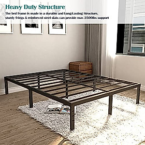 Eavesince King Bed Frame 14 Inch High Max 1000 Pound Steel Slat Support Heavy Duty Sturdy Metal King Size Platform No Box Spring Needed Easy Assembly Noise Free Black