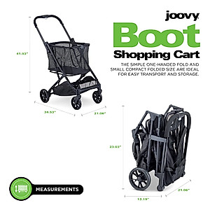 Joovy Boot Shopping Cart Featuring 70 lbs Total Weight Capacity, Stylish Removable Tote, Swivel Tires for Easy Steering, One-Handed Compact Fold, and One-Step Parking Brake (Black Frame)