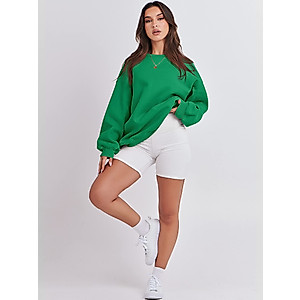 ANRABESS Women's Sweatshirts Hoodies Crewneck Oversized Fleece Pullover Sweaters Cute Top Y2K Teen Girls Preppy Clothes 2024 Green Large